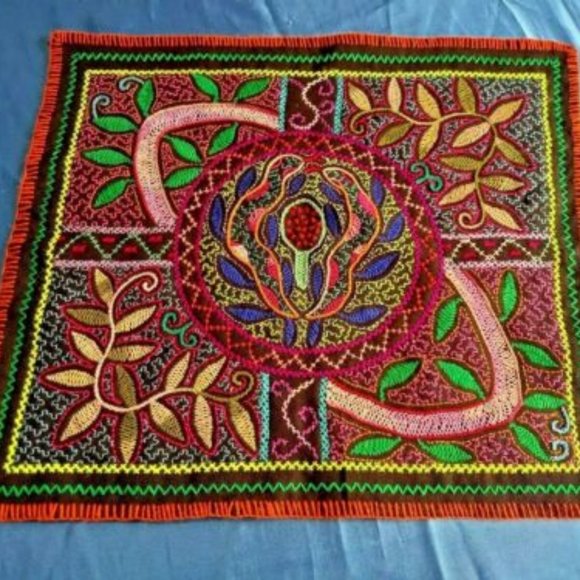 Wall Decor | Shipibo Snake And Ayahuasca Flower Embroidered Amazon ...